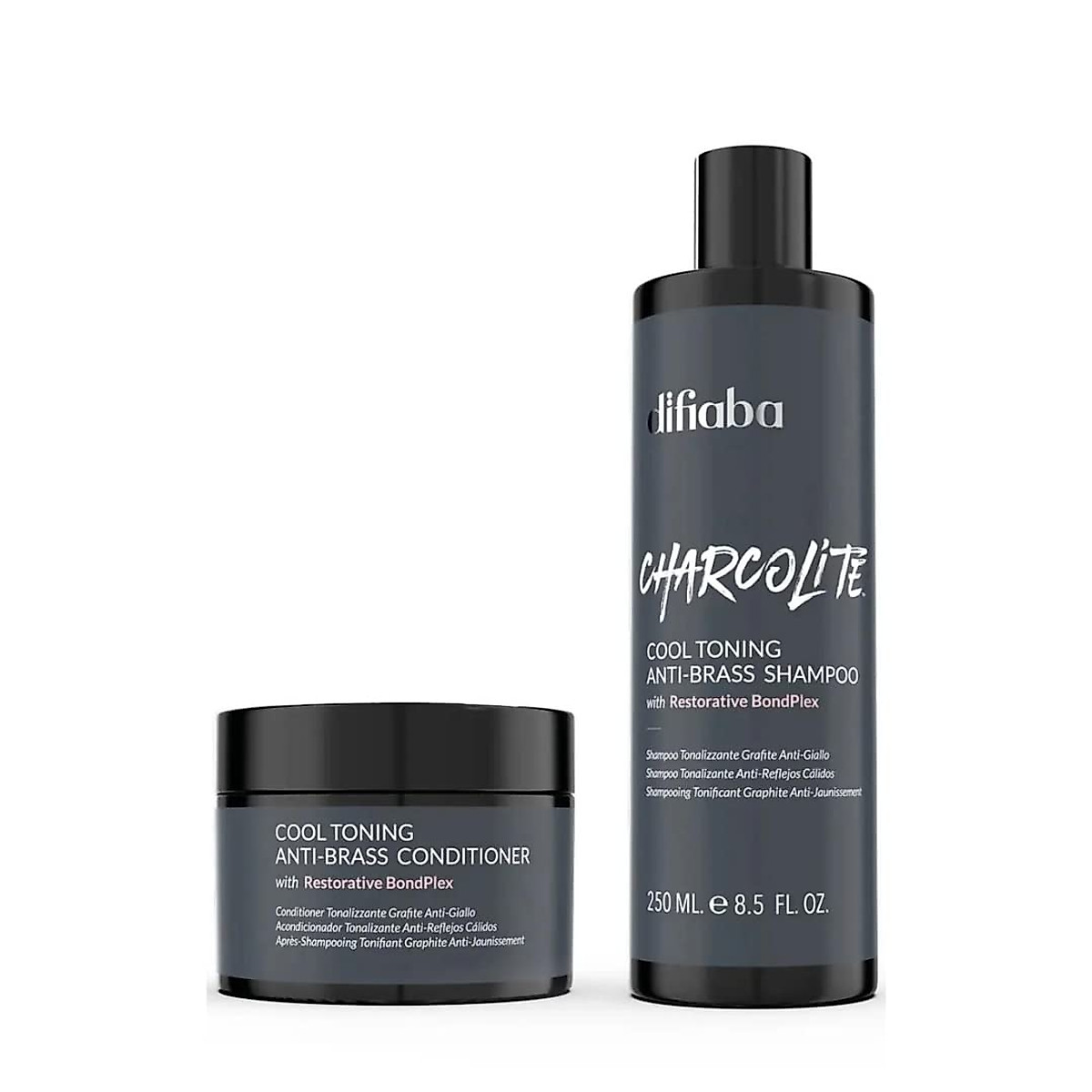 edgy DIFIABA Charcolite Cool Toning Anti-Brass Shampoo & Conditioner DUO SET w/ Restorative BondPlex (w/ Sleekshop Teasing Comb) Charcoal Kit Bond Plex (8.5 oz + 8.5 oz)