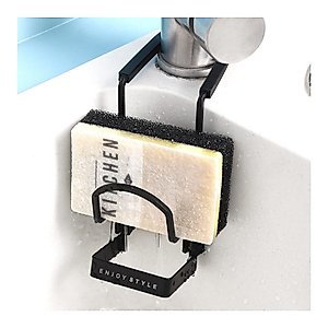 HEILA Sink Caddy Kitchen, Sink Sponge Holder Small Bathroom Metal Sink Organizer Hanging, Faucet Rack for Sponges (Black)