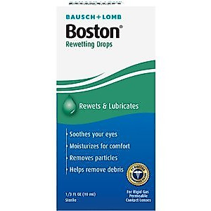 Bausch and Lomb Boston Rewetting Drops for Hard Rigid Gas Permeable Contact Lenses, Travel Size 0.33 oz (10ml) - Pack of 6