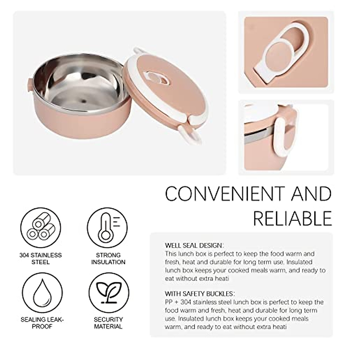 Bento Lunch Box, Keep Food Fresh Containers 304 Steel Box for Kids Adults School Pink