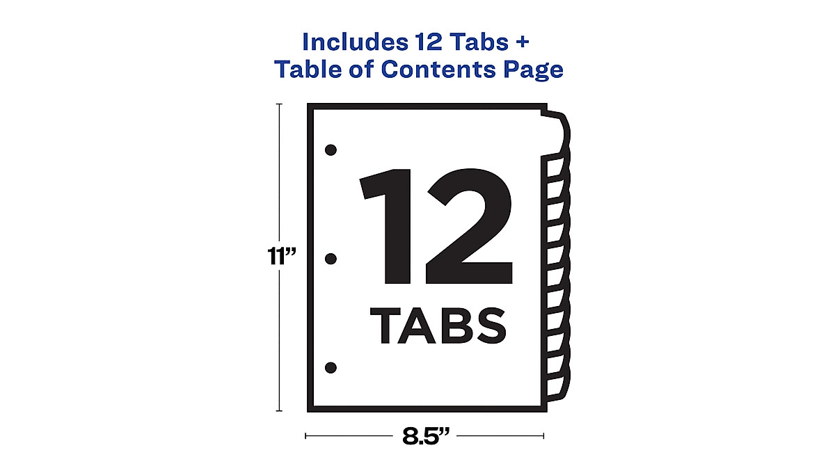 Avery 12 Tab 3-Ring Binder Dividers - Customize Tabs