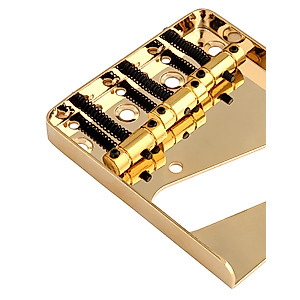 Bogart Guitar Bridge Tailpiece 3 Pcs Zinc Saddles Bridge for Vintage Tele Telecaster Style Electric Guitar Parts Top or Bottom Load Ashtray Style Gold.