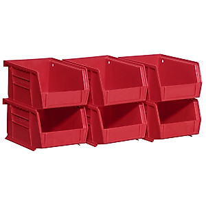 Akro-Mils 30210 AkroBins Plastic Hanging Stackable Storage Organizer Bin, (5-Inch x 4-Inch x 3-Inch), Red, 6-Pack