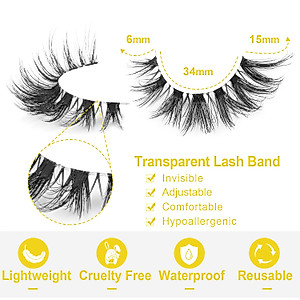 Lashes Natural Look False Eyelashes Clear Band Wispy Faux Mink Eyelashes Fluffy Short Natural False Lashes Cat Eye Strip Lashes That Look Like Extenison D Curl Lashes Pack 7 Pairs