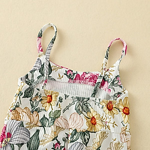 Emmababy Toddler Girl Bell Bottom Romper Baby Floral Suspender Pants Ribbed Jumpsuit Backless Flare Overalls Summer Playsuit(floral,12-18 Months)