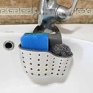 HCORRAN Kitchen Sink Caddy Sponge Holder,Hanging Kitchen Adjustable Strap Faucet Caddy（Beige 1pack）…