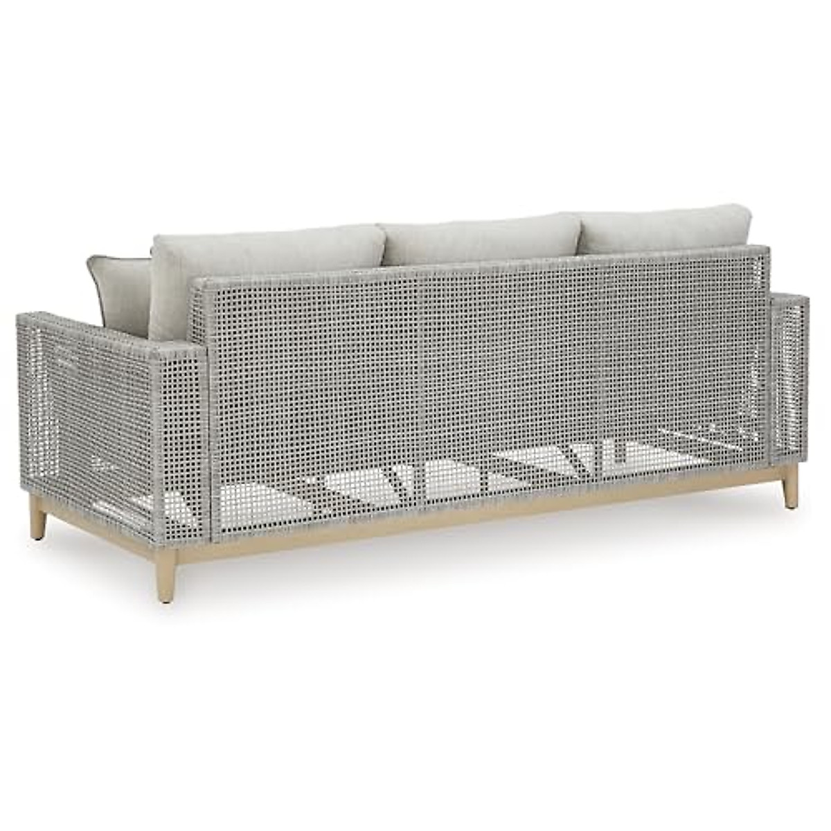 Signature Deisgn by Ashley Seton Creek Outdoor Sofa with Cushion, 83" W x 36" D x 36" H, Light Brown & Light Gray