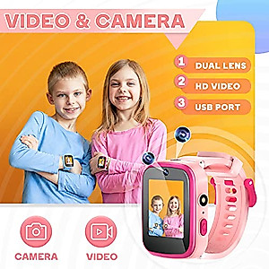 Ziegoal Kids Smart Watch for 3-12 Year Old Girls Toddler HD Dual Camera Smart Watch Multifunction Touch Screen Smartwatch with Game Educational Toys Birthday for Girls Age 4 5 6 7 8 9