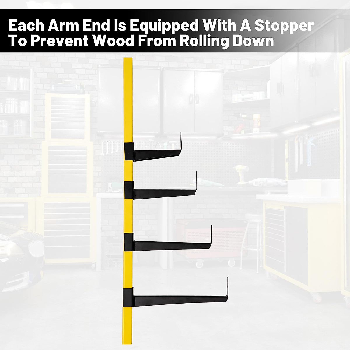 biosp 4-Tier Wall Mount Lumber Storage Rack, Heavy Duty Wood Organizer Support Rack, Metal Cantilever Lumber Storage Shelf For Garage, Basement, Pantry, Workshop, 36.02''L x 13.19''D x 2.48''W, 4 Pack