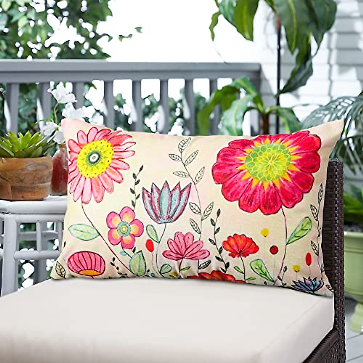Artscope Set of 4 Decorative Throw Pillow Covers 12x20 Inches, Flowers Pattern Waterproof Cushion Covers, Perfect to Outdoor Patio Garden Living Room Sofa Farmhouse Decor