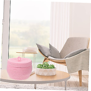 JOINPAYA 1pc cotton rope storage basket Woven Containers Round Organizer Basket Cotton Rope Bin Cotton Rope Basket With Lid Little Organizer Small Basket Multifunction dirty laundry basket