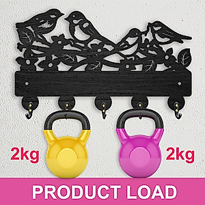 ORIGACH Wooden Bird Key Hangers with 5 Hooks Key Holder for Wall Birds on Flowering Branches Wall Mounted Black Coat Hangers Home Decor for Front Door Kitchen Entryway Bedroom - 11.8x6.7inch