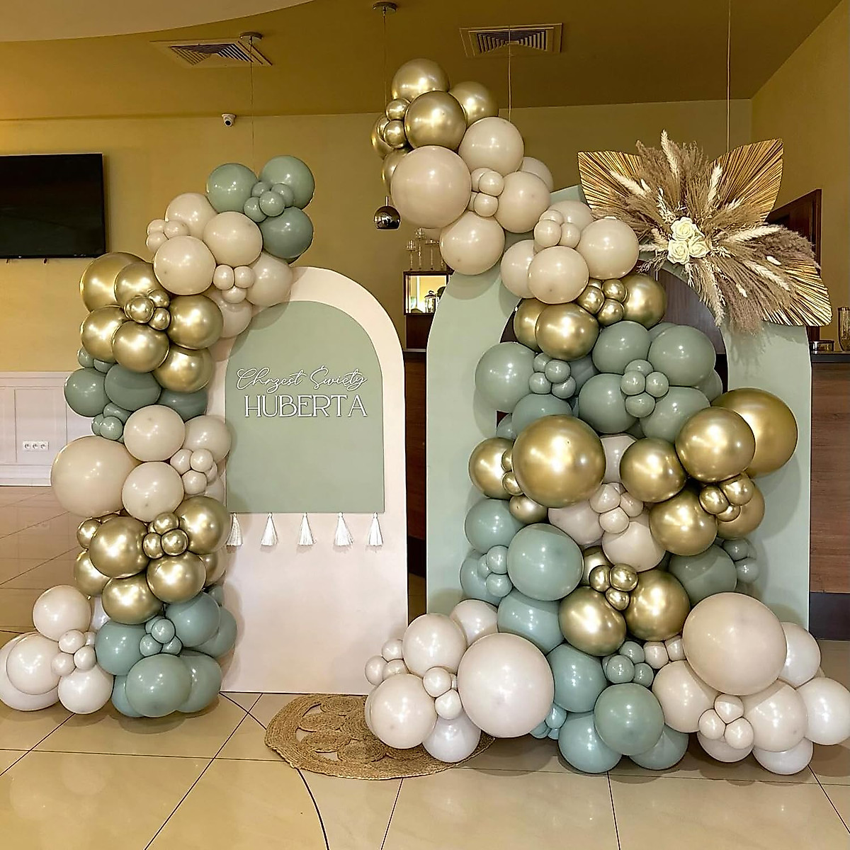 Sage Green Balloon Garland Arch Kit, 156pcs Avocado Green White Sand Gold Dusty Blue Balloons for Baby Shower Boho Bridal Shower Birthday Communion Party Wedding Decorations