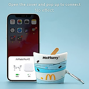 Bawposy Airpods Case, 3D Cartoon Soft Silicone Air pods Pro Fashion Funny Cover Design, Kawaii Fun Cool Keychain，for Fashion Girl Child Teen Boy Airpods Pro Case (McFlurry Pro)