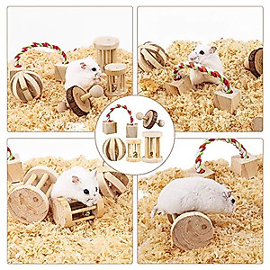 POPETPOP 5PCS Hamster Chew Toys Natural Wooden Play Toy Exercise Bell Roller Teeth Care Molar Toy for Bunny Rabbits Rats Gerbils and Other Small Animals