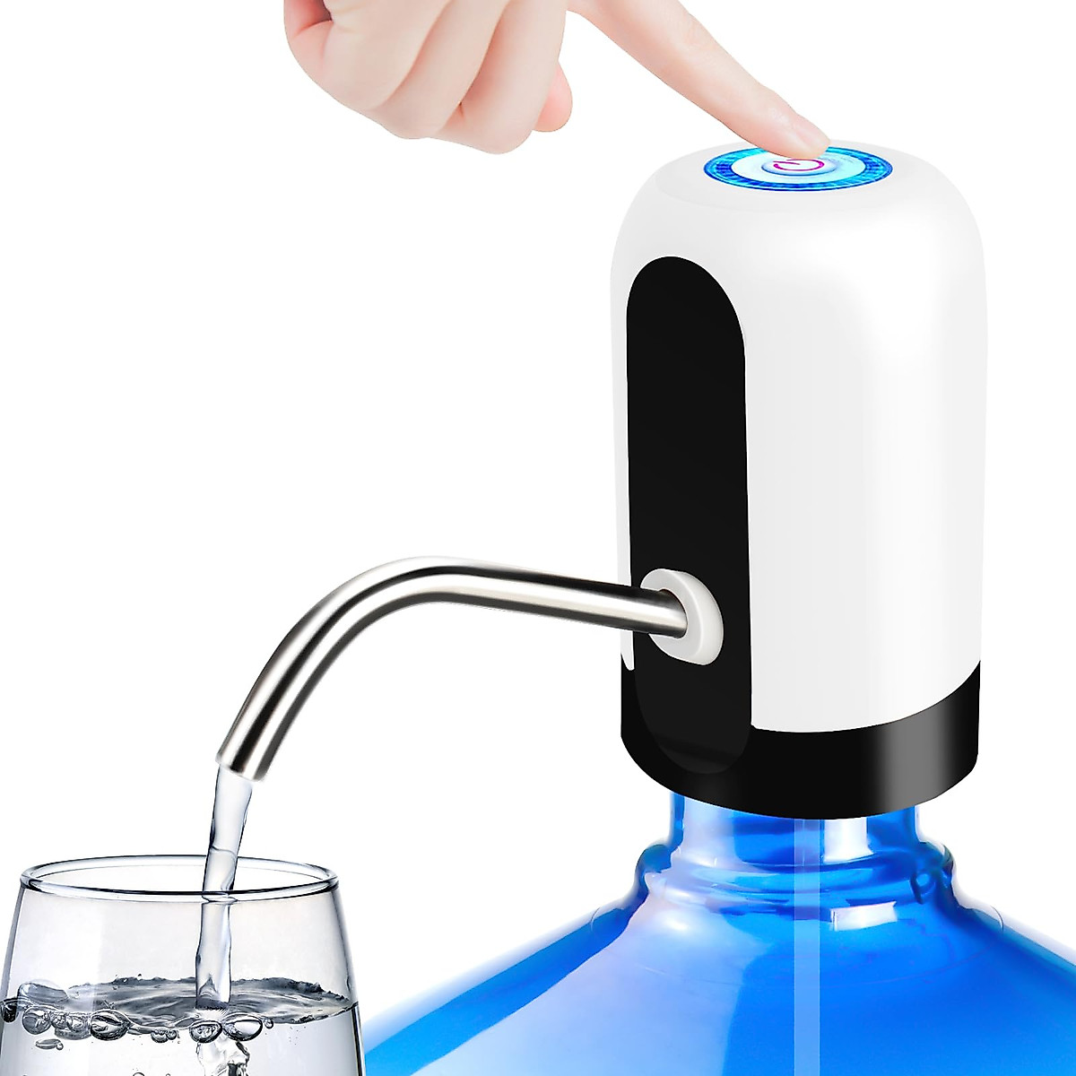 KUFUNG Water Dispenser for 5 Gallon Bottle - Rechargeable Water Pump for 5 Gal Jug, BPA-Free, Food Grade Silicone Hose, Stainless Steel Spout - 30-40 Days Battery Life, Easy One Switch Operation