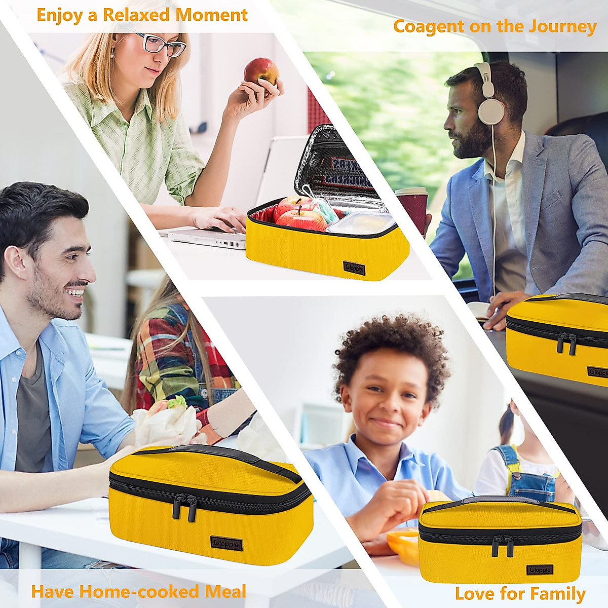 Gloppie Mini Lunch Box Small Kids Lunch Bag Compact Lunch Boxes for Men Women Insulated LunchBag Thermal Lunch Pail Petty Bento Box Bag Reusable Sandwich Containers Snack Box Yellow