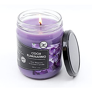 Lilac Blossom Odor Eliminating Highly Fragranced Candle - Eliminates 95% of Pet, Smoke, Food, and Other Smells Quickly - Up to 80 Hour Burn time - 12 Ounce Premium Soy Blend