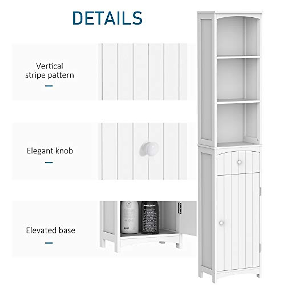HOMCOM Bathroom Storage Cabinet, Free Standing Bath Storage Unit, Tall Linen Tower with 3-Tier Shelves and Drawer, White