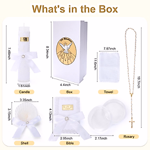 Baptism Candle Set for Boys and Girls,5 PCS Baptism Kit Catholic Candle,Baptism Shell,Towel,Rosary,Bible for Baby Dedication Christening Gift,Velas para Primera Comunión De Niño Bautizo De Niña