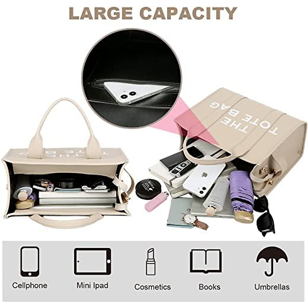 JBB Tote Bags for Women Oversized PU Leather Crossbody Bags Top-Handle Shoulder Tote Bags