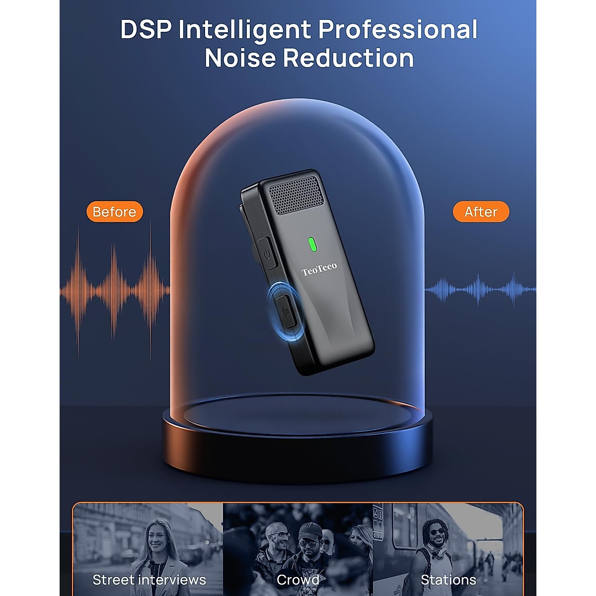 TeoTeeo 2pcs Wireless Lavalier Microphone for iPhone iPad with Charging Case, Wireless Lavalier Microphone for Single Person Continuous Recording 50H, 3 Modes Noise Canceling Mini Microphone, 120ft