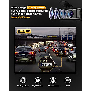 Dash Cam 1080P WiFi Dash Camera for Cars, Dash cam Front with App, Car Camera with Night Vision, 170° Wide Angle WDR, 24 Hours Parking Mode, G-Sensor, Loop Recording, Support 128GB Max - Car Charger
