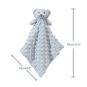 CREVENT Cozy Plush Baby Security Blanket Loveys for Baby Boys, Minky Dot Front + Sherpa Backing with Animal Face (Blue Bear)