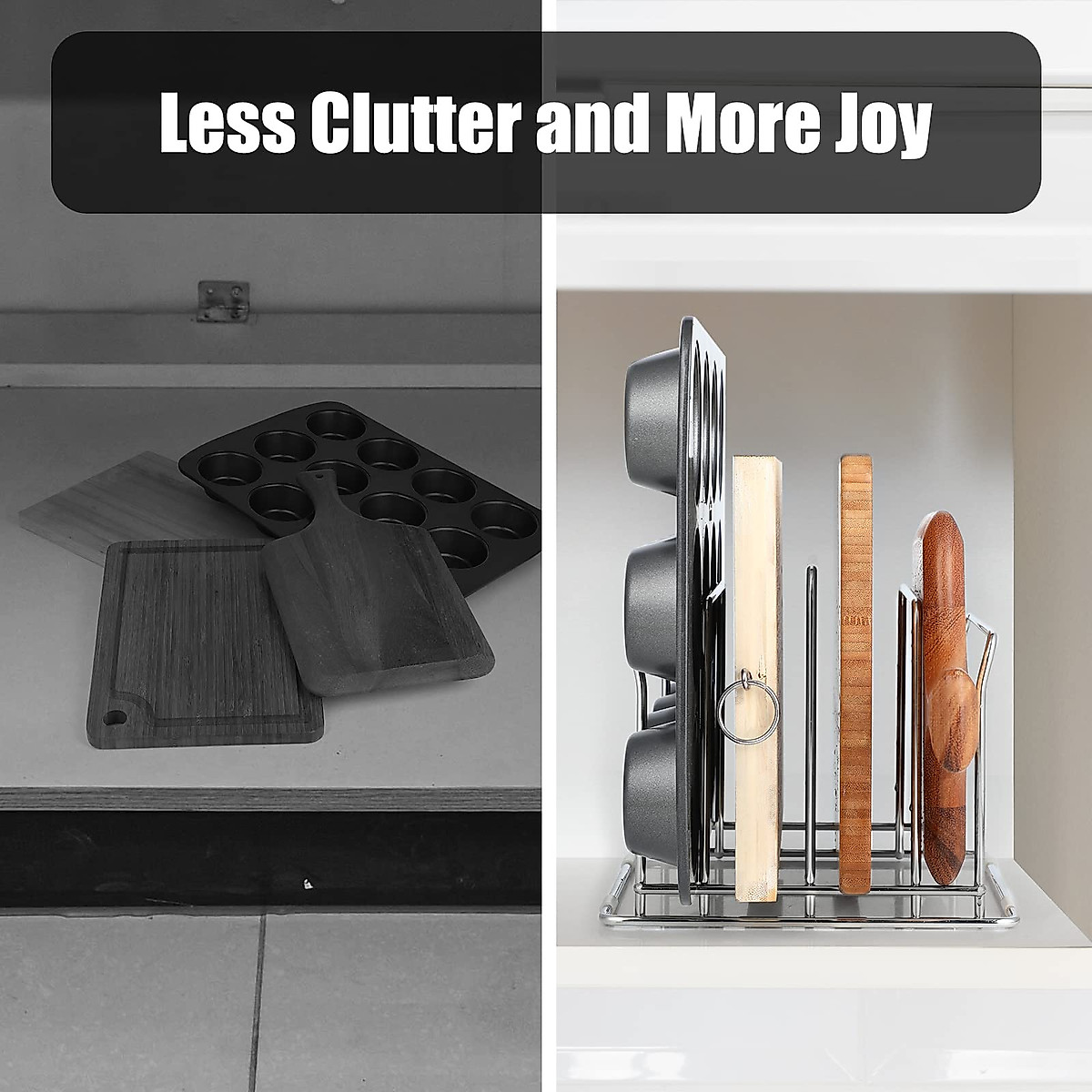 Joy Aid Cutting Board Organizer - Kitchen Organizer for Pans, Baking/Cookie Sheets, Cooling Racks and Serving Trays, 4 Slots of 2 Widths