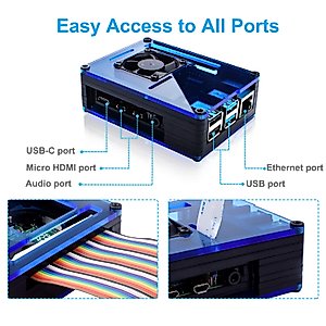 Miuzei Raspberry Pi 4 Case with Fan Cooling , 4 Pcs Aluminum Heat Sinks , Case for Raspberry Pi 4 Model B -Black/Blue (Pi 4 Board Not Included)