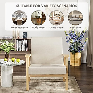 YESHOMY Mid-Century Modern Accent Chair with Solid Wood Frame and Thick Cushion for Living Room, Bedroom, Home Office, Set of 1, Beige