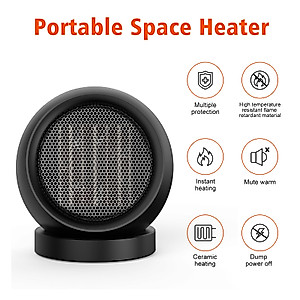 Lmkeji Desk Heater,600W Energy Efficient Desktop Heater for Indoor Use,Safe and Quiet for Bedroom Home Office Desk Use(Black)