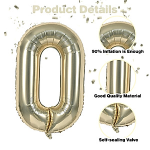 Champagne Gold 30 Balloons, Light Gold 30 Balloons, 40inch Number 30 Balloons Set, Gold Foil Star Heart Balloons With Long Balloons For 30th Birthday Party Graduation Anniversary 3rd Baby Shower Decor