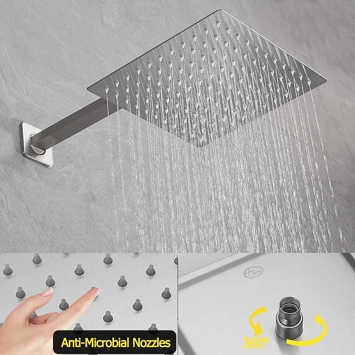 JingGang Brushed Nickel Shower System 10 Inch Bathroom Luxury Rain Mixer Shower Combo Set Wall Mounted Rainfall Shower Head and Handheld System Shower Faucet Rough-in Valve Body and Trim Included