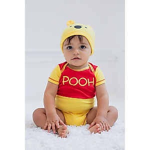 Disney Boys' Winnie the Pooh Bodysuit with Cap Set, Yellow, 3/6M