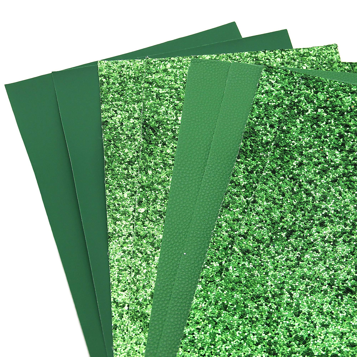 David accessories 8pcs/Set 7.7" x 12.9" (20 cm x 33 cm) Green Color Series Faux Leather Sheets Glitter Mixed Synthetic Leather Sheets Bundles for Leather Earrings Bows Making (Green)
