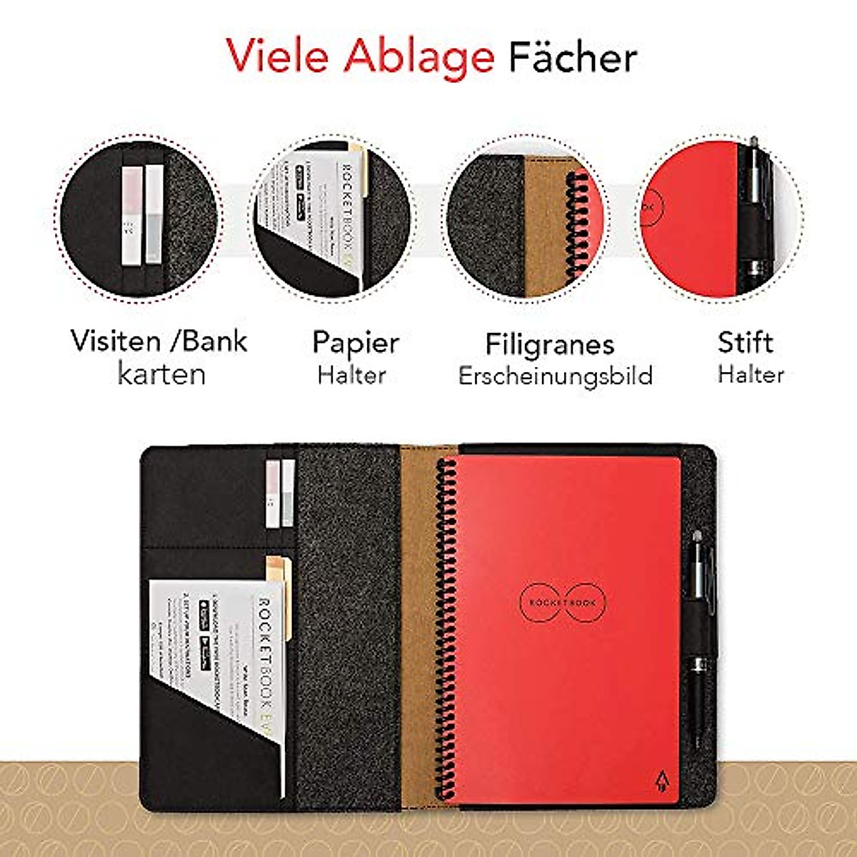 Moonsafari A5 Reusable Notebook Cover & Rocketbook Cover Smart Business Notebook Cover for Everlast, Fusion, Wave, Moleskin and More with Pen Loop & Business Card Holder - Black,A5/Executive 8.8" x 6"