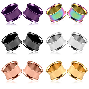 Maxbott Set of 12 Pcs Large Double Flare Ear Gauges 316 Stainless Steel Hypoallergenic Ear Plugs Tunnels for Ears Expander Body Jewelry (10mm(00G), 6 Pair)