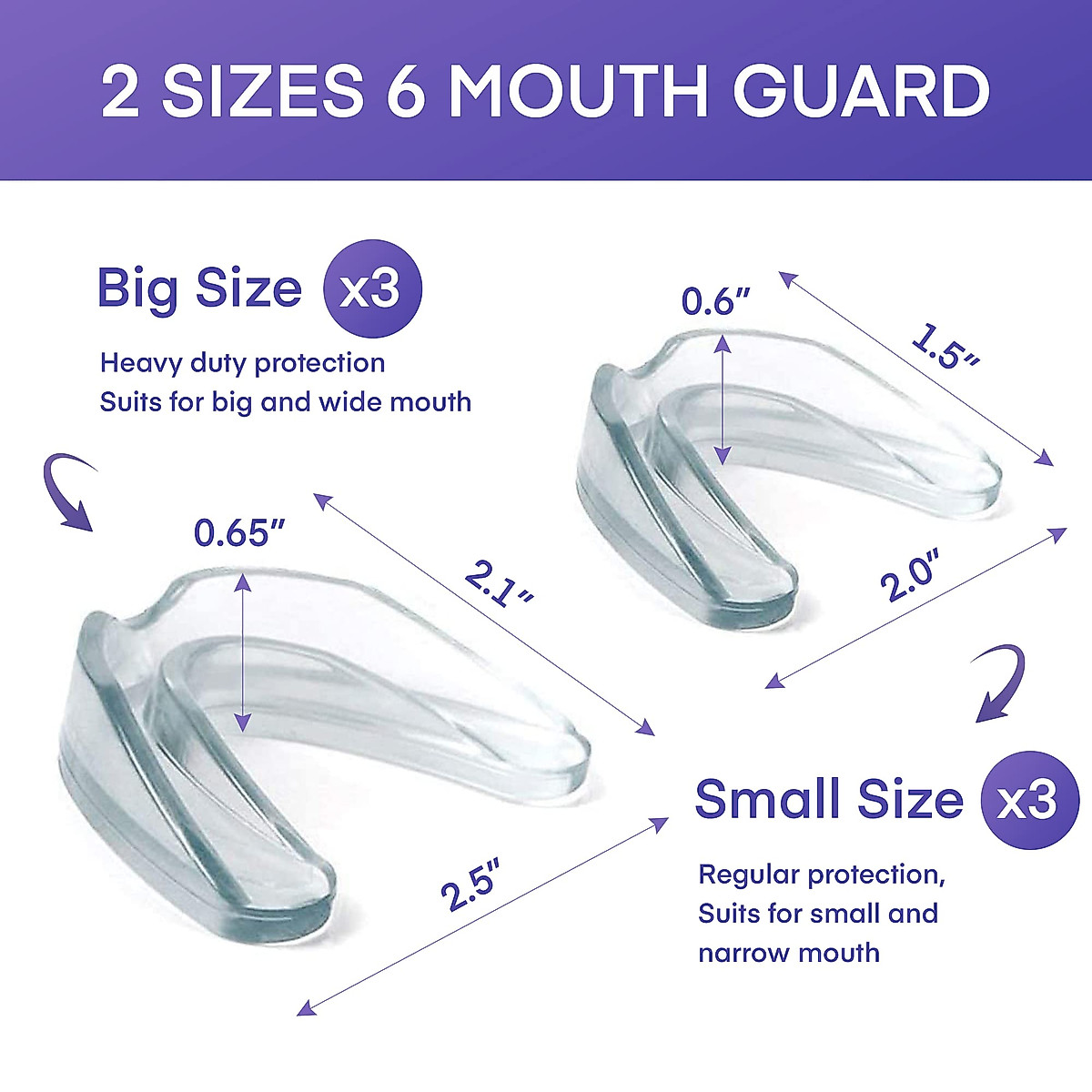 NOVOME 6 Packs Of Mouth Guard For Teeth Grinding Mouth Guard For Clenching Teeth At Night, Night Guards For Sleep, Anti Grinding Dental Night Guard Bruxism Mouthguard Tmj Jaw Clenching Relief