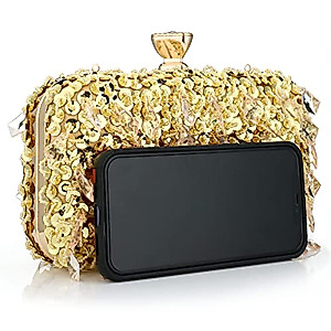 Buric Clutch Purses for Women Elegant Evening Bag Small Crossbody Bag Sequins Binding with Detachable Chain for Prom/Wedding (Gold)