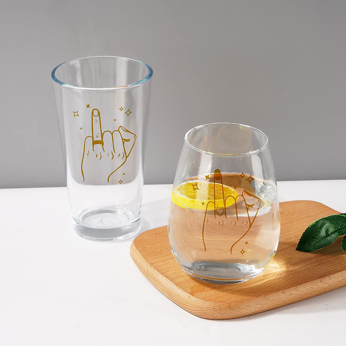 Futtumy Ring Finger Stemless Wine Glass & Beer Glass Set, Unique Engagement Gift Wedding Gift Bride and Groom Gift Mr and Mrs Gift Bridal Shower Gift for Couple Newlywed Mr & Mrs