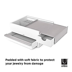 Umbra Stowit Jewelry Box-Modern Keepsake Storage Organizer with Hidden Compartment Drawers for Ring, Bracelet, Watch, Necklace, Earrings, and Accessories (White/Nickel)