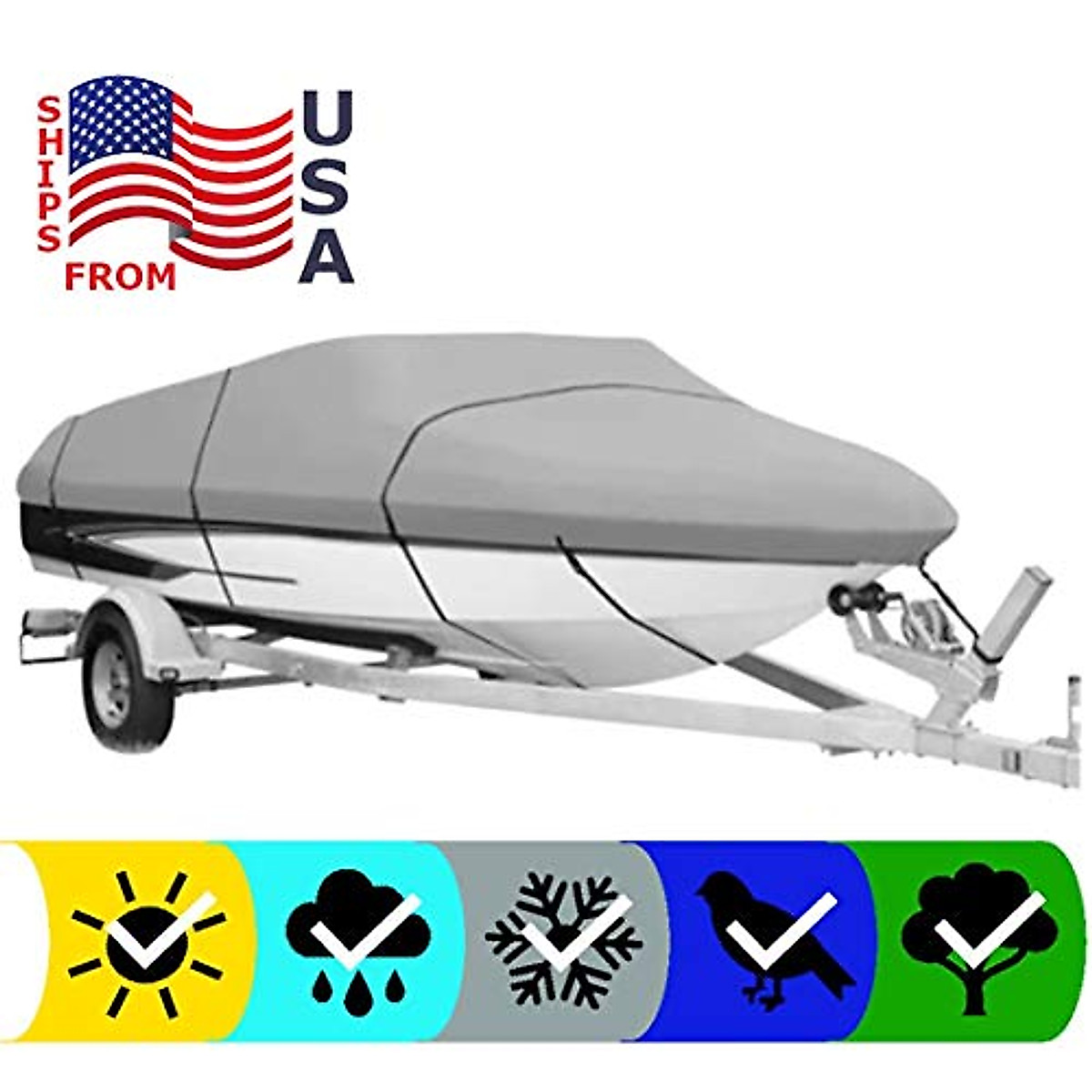 SBU Grey Heavy-Duty Boat Cover Compatible for Regal FASTRAC 1900 BR 2005-600 Denier Woven Polyester - 2 Year Warranty & Storage Bag Included
