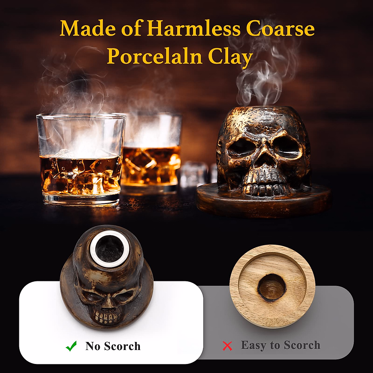 Cocktail Smoker Kit with Torch & 4 Flavors Wood Smoker Chips, iTayga Ceramics Whiskey Smoker Kit for Cocktails, Whiskey, Drinks, Bourbon - Unique Gifts for Men/Father/Husband/Friends(No Butane)