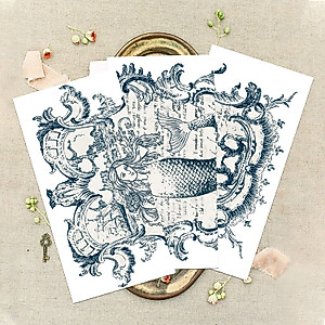 GLOBLELAND 3 Sheets Mermaid Transfer Stickers 6x12inch Sea Wave Rub on Decor Transfers Sticker Decals for Furniture Cabinet Wood Door DIY Craft