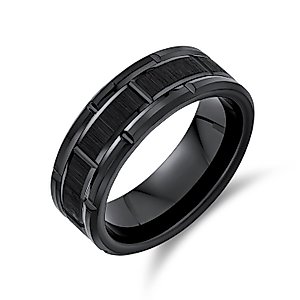 Bling Jewelry Personalized Engrave Mens Mechanic Car Racer Wide Tread Tire Band Ring for Men for Bikers Matte Black Titanium 8MM