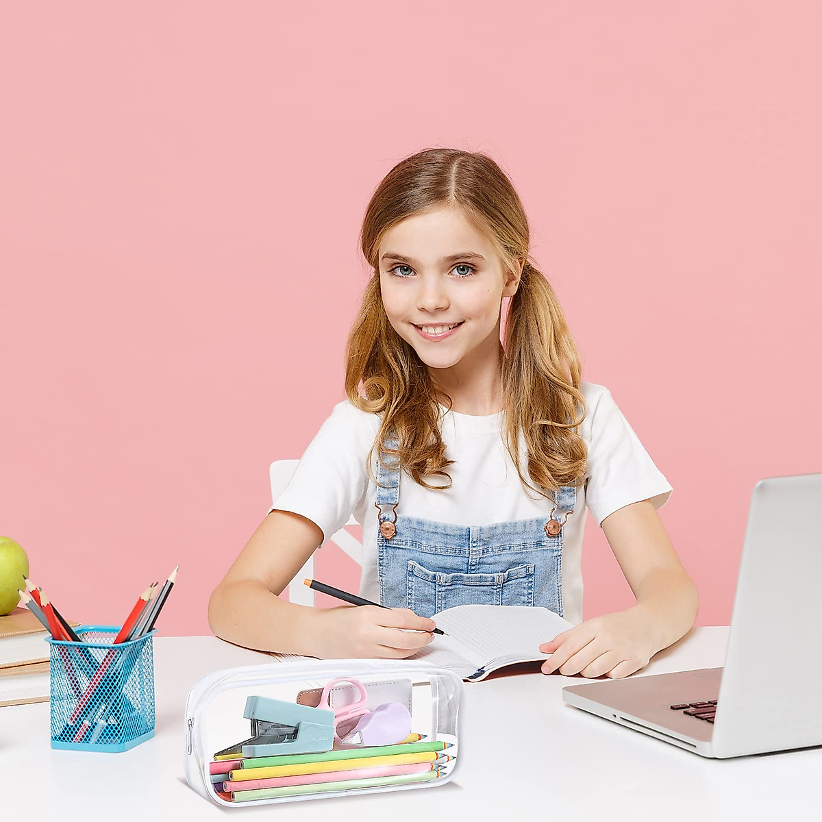 Sepamoon 30 Pcs Cosmetic Pouch Bag with Zipper Transparent Waterproof PVC Pencil Case Clear Makeup Bags Makeup Brush Case Large Capacity Pencil Bag for Office Stationery and Travel Storage (White)