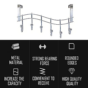 TSY TOOL Pack of 2 Over The Door Rack with Hooks, 6 Hangers for Towels Coats Clothes Robes Ties Hats, Bathroom Closet Extra Long Gauge Steel Space Saver Mudroom Organizer