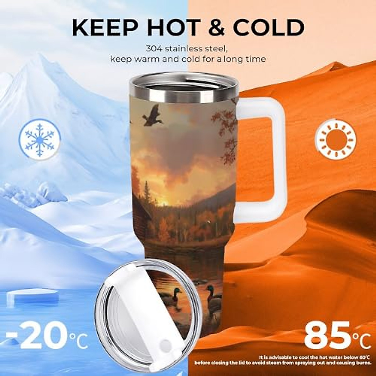 Bear Lake Lodge Duck Tumbler with Handle Travel Mug Water Bottle Tea Coffee Cup White-style