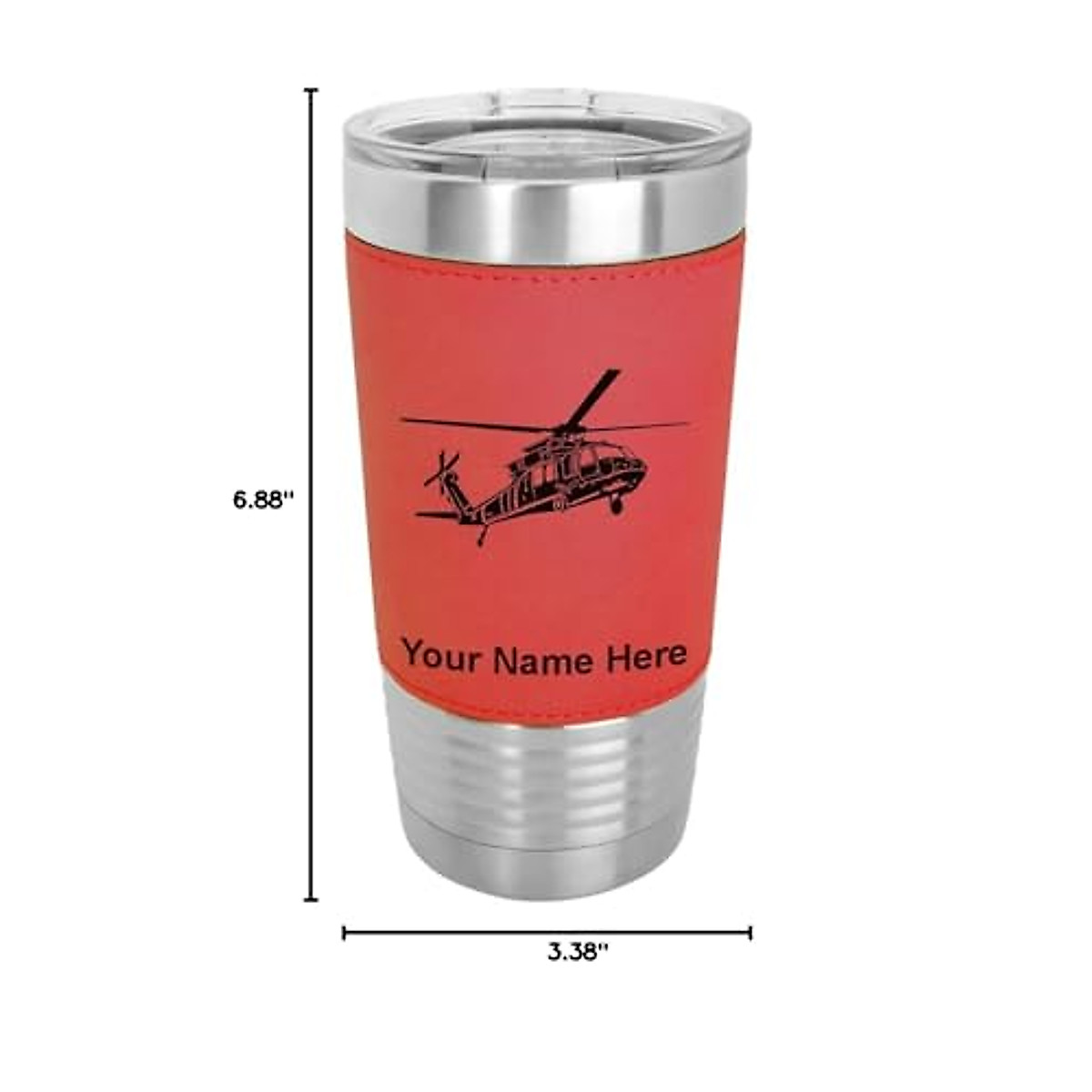 LaserGram 20oz Vacuum Insulated Tumbler Mug, Military Helicopter 1, Personalized Engraving Included (Faux Leather, Red)